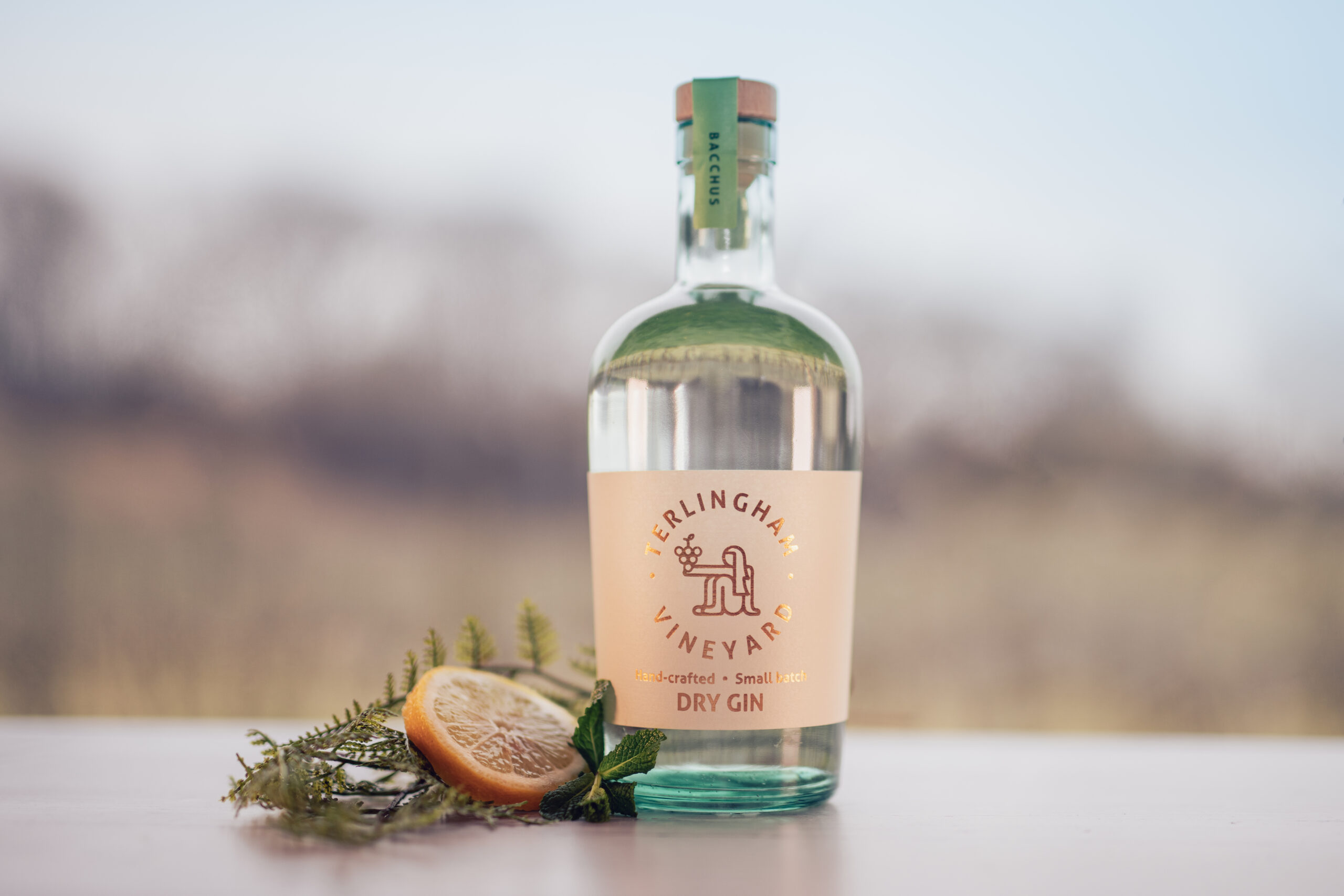 Bacchus Dry Gin limited edition bottle, Wild Glass - Terlingham Vineyard